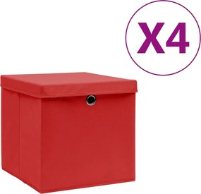 vidaXL Úložné boxy 4 ks netkaná textilie 28 x 28 x 28 cm [325188] Barva: červená s víky