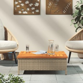 Zahradní stolek béžový 70 x 70 x 25 cm ratan a akáciové dřevo 3281631