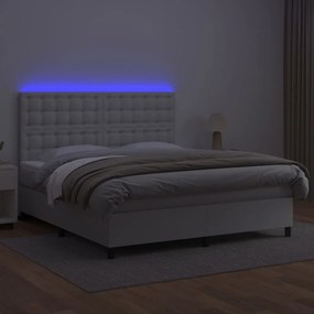 Box spring postel s matrací a LED bílá 180x200 cm umělá kůže 3135958