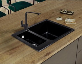 Sink Quality Ferrum, kuchyňský granitový dřez 605x495x210 mm + sifon, černá, SKQ-FER.C.5KBO.X