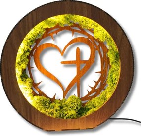 Dřevěná LED lampa Srdce s křížem a mechem | Stmívatelná I SENTOP LED0637