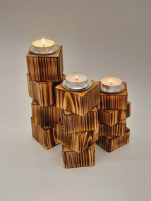 Dekorace Dřevo výrobky Dřevěný set 3 retro svícnů na čajové svíčky