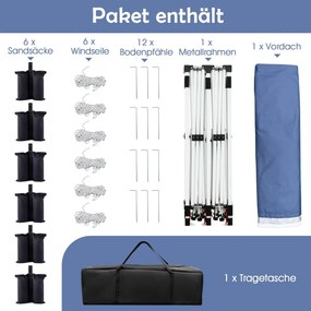 Costway Výsuvný stan s baldachýnem na akce s taškou – 300 × 600 cm, modrý