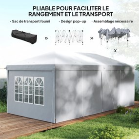 Outsunny Skládací Zahradní Altán 6 x 3 m Venku Pop-up Voděodolný Altán se 4 Odnímatelnými Bočními Stěnami 4 Okny + Nosič Světle Šedá | Aosom