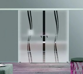 Skleněné posuvné dveře dvoukřídlé 2050 x 2175mm 2 pruhy