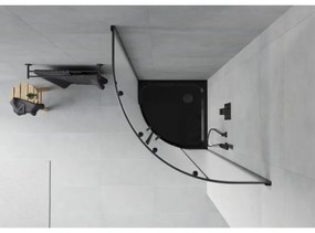 Mexen Rio půlkruhový sprchový kout 90 x 90 cm, Vzor jinovatky, Černá + sprchová vanička Flat, Černá - 863-090-090-70-30-4170B