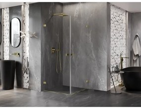 Mexen Lunar-B Duo, výklopný sprchový kout 90 x 90 cm, 8mm čiré sklo, zlatý profil, 832-090L-090P-50-00