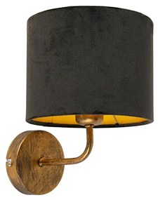 Vintage nástěnná lampa zlatá s odstínem černého sametu - Matt