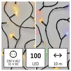 LED vánoční řetěz 2v1 Multi s programy 10 m teplá bílá/barevná