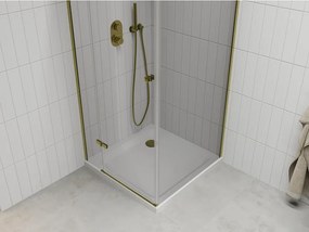 Mexen Roma sprchový kout 80 x 80 cm, 6mm sklo, zlatý profil-čiré sklo + slim sprchová vanička 5cm, 854-080-080-50-00-4010