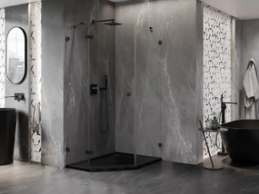 Mexen Lunar, Pětiúhelníkový sprchový kout Mexen Lunar s výklopným levým oknem 80 x 100 cm, 8mm čiré sklo, černý profil, 831-080L-100P-70-00-L