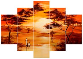 Gario Ručně malovaný obraz Nádherná Afrika - 5 dílný Rozměry: 100 x 70 cm