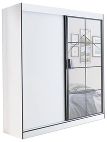 Šatní skříň OSLO 2 | se zrcadlem | 180 cm | bílá/černá
