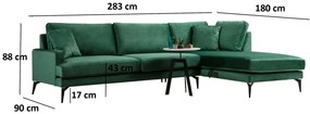 Hanah Home Rohová pohovka PAPIRA tmavě zelená pravý roh 560ARE1170