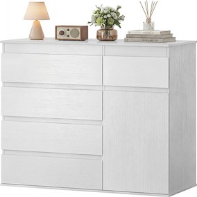 HOMCOM Komoda, úložná skříňka s 5 zásuvkami, nastavitelným prostorem a dvířky s tichým dovíráním, 100 x 40 x 80 cm, bílá
