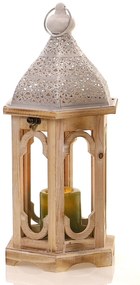 Dřevěná lucerna s krajkovou ozdobou - natural (22x19x45,5cm) MSL2054  venkovský stylu