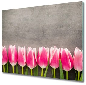 Skleněná krájecí deska Růžové tulipány 60x52 cm