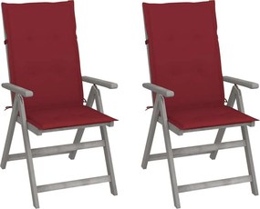 vidaXL Zahradní polohovací židle s poduškami 2 ks masivní akácie [3064712] Barva: vínová červená