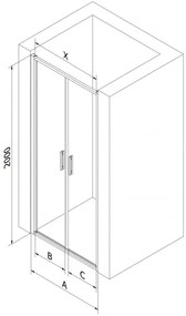 Mexen Exo, dvoukřídlé sprchové dveře 80x200 cm, 6mm čiré sklo, černý profil, 814-080-000-70-00