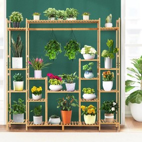 Costway Bamboo Plant Police s 9 vrstvami a závěsným rámem Stojací police