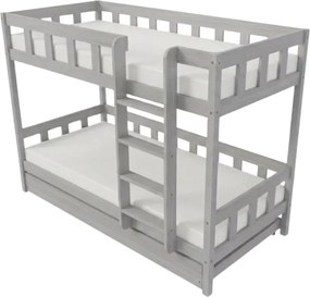 Benlemi Patrová postel PLOTTY s žebříkem 90x200 cm Zvolte barvu: Světle šedá, Zvolte šuplík: Přistýlka 90x190 cm, Zvolte stranu: Vpravo
