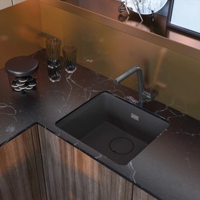 Deante Momi, 1-komorový granitový dřez 500x450x230 mm s úsporným sifonem, antracitová, DEA-ZKM_T10A