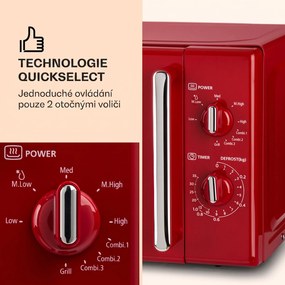 Klarstein Caroline, mikrovlnná trouba, 20 l, 700/1000 W, Ø 25.5 cm, QuickSelect, retro, červená
