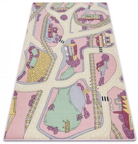 Dětský koberec REBEL ROADS Playtime 63 Město protiskluzový - růžový / béžový