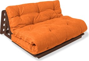 Marior Home Rozkládací futonové křeslo / pohovka Layti - 140 cm / Oranžová / Ořech olejovaný