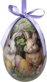 6ks dekorace závěsné vajíčko s králíčky Spring Egg - Ø 7*10 cm
