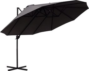 Sluneční deštník Outsunny XXL Dvoupodlažní Oválný 445x270cm S Bočním Stojanem a Kličkou do Zahrady | Aosom