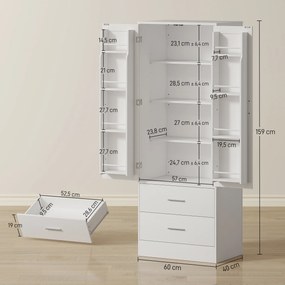 HOMCOM 159 cm kuchyňská skříň, nastavitelné police, 2 zásuvky, do kuchyně, jídelny, dřevotříska, MDF, bílá