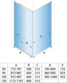 Čtvercový sprchový kout REA ATLAS PRAVÝ 100/dveře x 100/zástěna cm, zlatá kartáčovaná/transparent - bez vaničky
