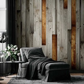 Fototapeta Dřevěná textura - vzor šedých dřevěných prken s hnědým akcentem