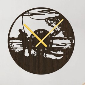 dřevo života Rybářské nástěnné hodiny Zvolte barvu dekoru: Wenge, Zvolte velikost hodin (cm): 40x40, Barva ručiček: Zlaté