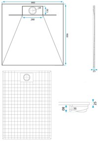 Čtvercová sprchová vanička z SMC kompozitu REA BAZALT 90x90 cm, šedá