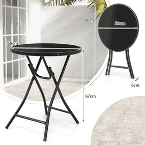 Costway Kulatý bistro stůl Ø 59 cm s deskou z tvrzeného skla a robustním kovovým