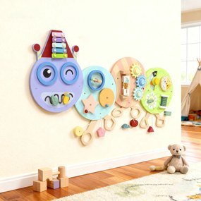 AIYAPLAY 7v1 nástěnné hračky, xylofon, ozubená kola, design housenek, MDF, 108 cm, barevné
