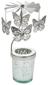 Stříbrný točící svícen na čajovku s motýlky Ringi - Ø 8*17 cm