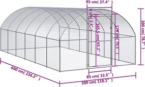 Venkovní klec pro kuřata 3 x 6 x 2 m pozinkovaná ocel 3095465