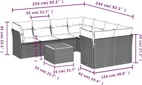 9dílná zahradní sedací souprava s poduškami černá polyratan 3223528