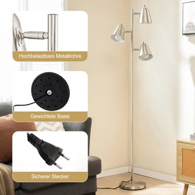 Costway Stojací lampa 163 cm s 3 E27 žárovkami a 360° nastavitelnými stínidly