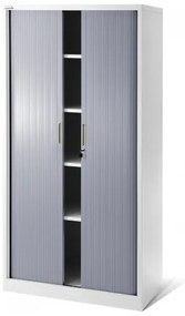 JAN NOWAK - Kovová policová skříň se zámkem a posuvnými dveřmi MIA - bílá/šedá - rozměr 185x90 cm - 3D7081