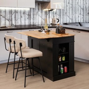 Costway Kuchyňská skříňka s výsuvnou pracovní deskou z kaučukového dřeva – černý