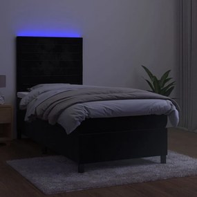 Box spring postel s matrací a LED černá 90x200 cm samet 3136163