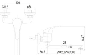Mereo Lila dřezová baterie nástěnná 100 mm s ramínkem plochým rovným 300 mm chrom CBEE302A06