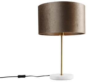 Tafellamp messing met velours kap taupe 35cm - Kaso