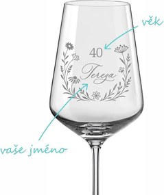 Pískovaná sklenička na víno Květinové narozeniny