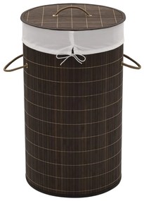 Bambusový koš na prádlo kulatý tmavě hnědý - Default Title