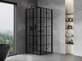 Mexen Mist-F Duo, skládací sprchový kout 75 x 75 cm, čiré sklo-černá mřížka, 8A6-075L-075P-70-77